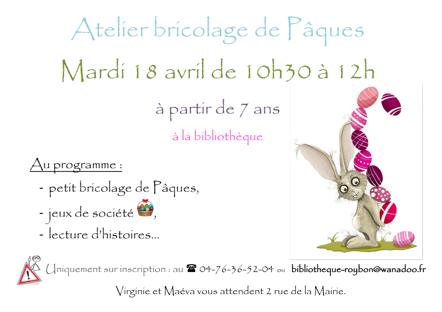 Atelier bricolage de Pâques à la bibliothèque le mardi 18 avril – Roybon