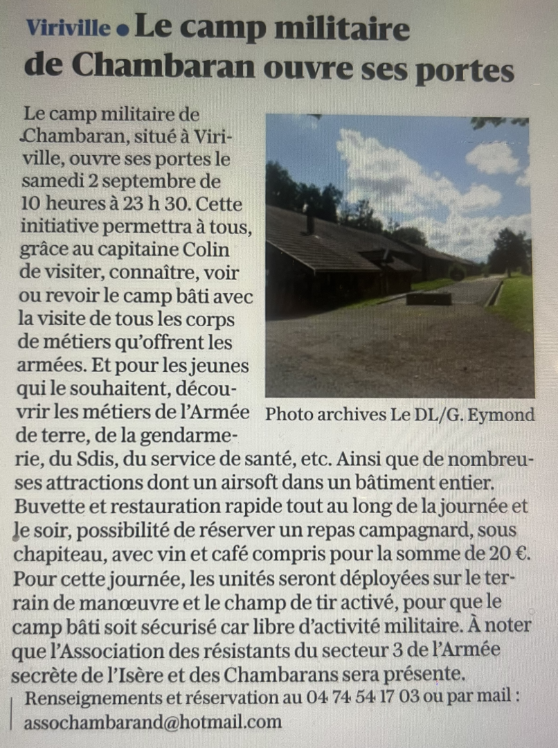 Le camp militaire de Chambaran ouvre ses portes : samedi 2 septembre de ...
